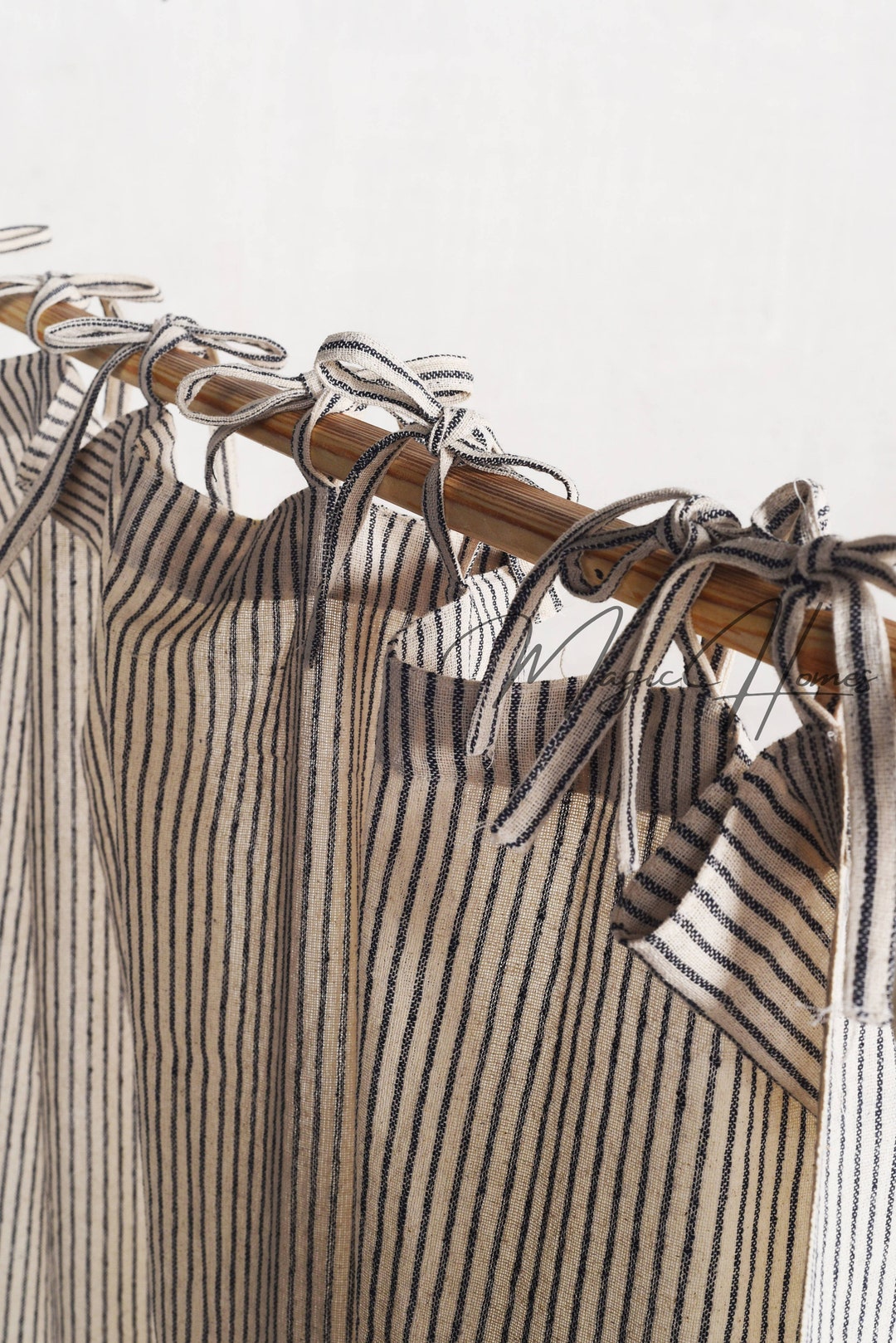 Tieback Classic Striped Linen Drapes Add a Touch of Elegance to Your ...