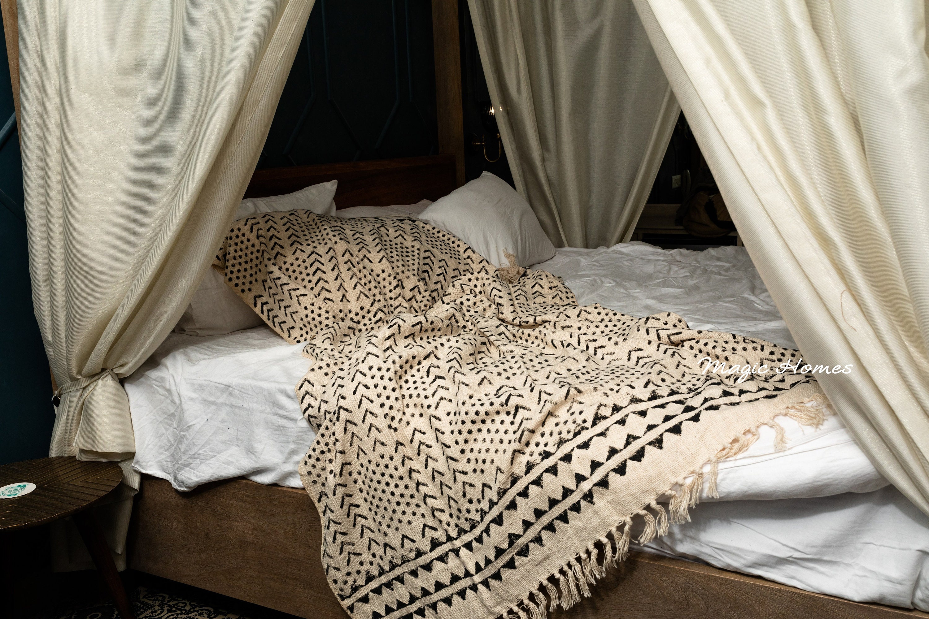 Mud Cloth Cotton Soft & Cozy Tussled Throw Blanket Boho Hand - Etsy