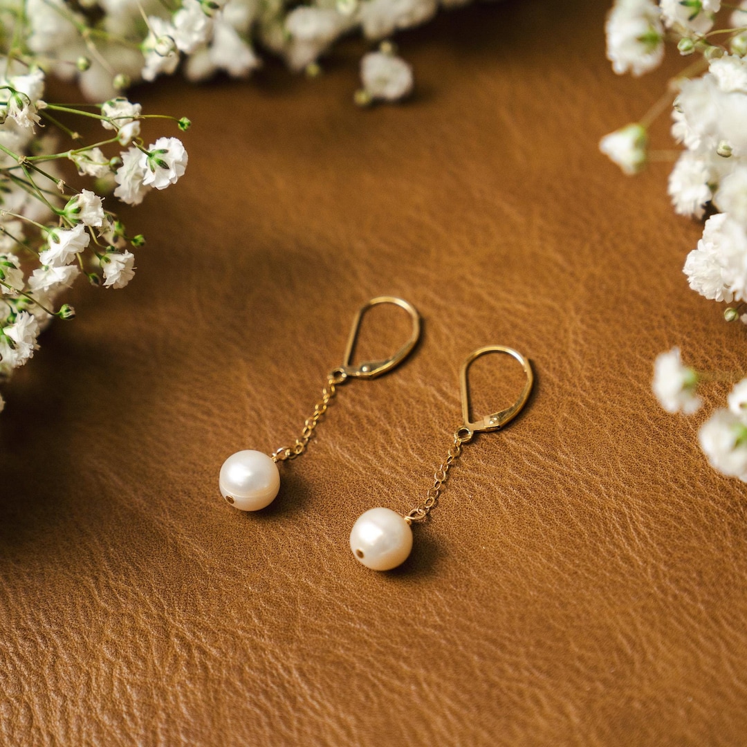 Handmade 14K Gold Filled Pearl Drop Earrings: Leverback or French Hook ...