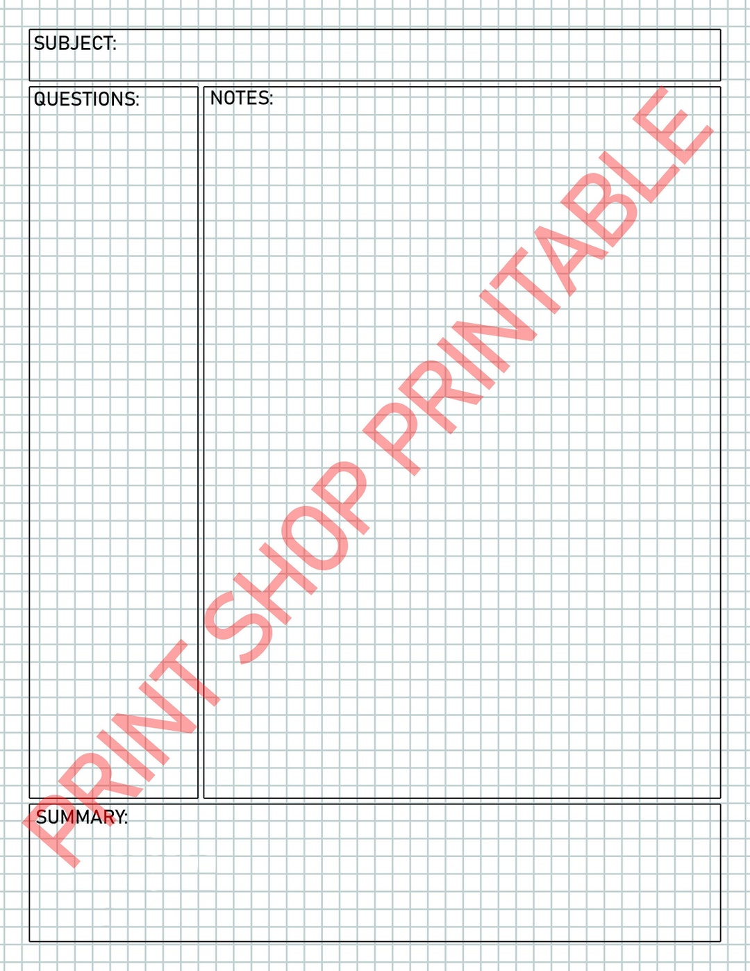 Cornell Style Graph Note Paper - Etsy