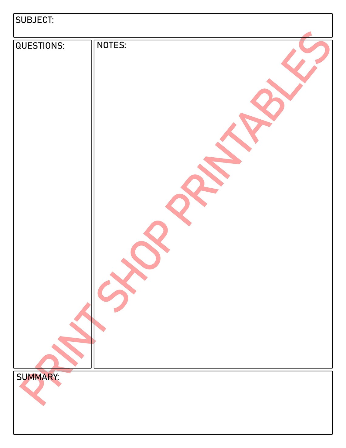 Plain Cornell Style Note Taking Template - Etsy