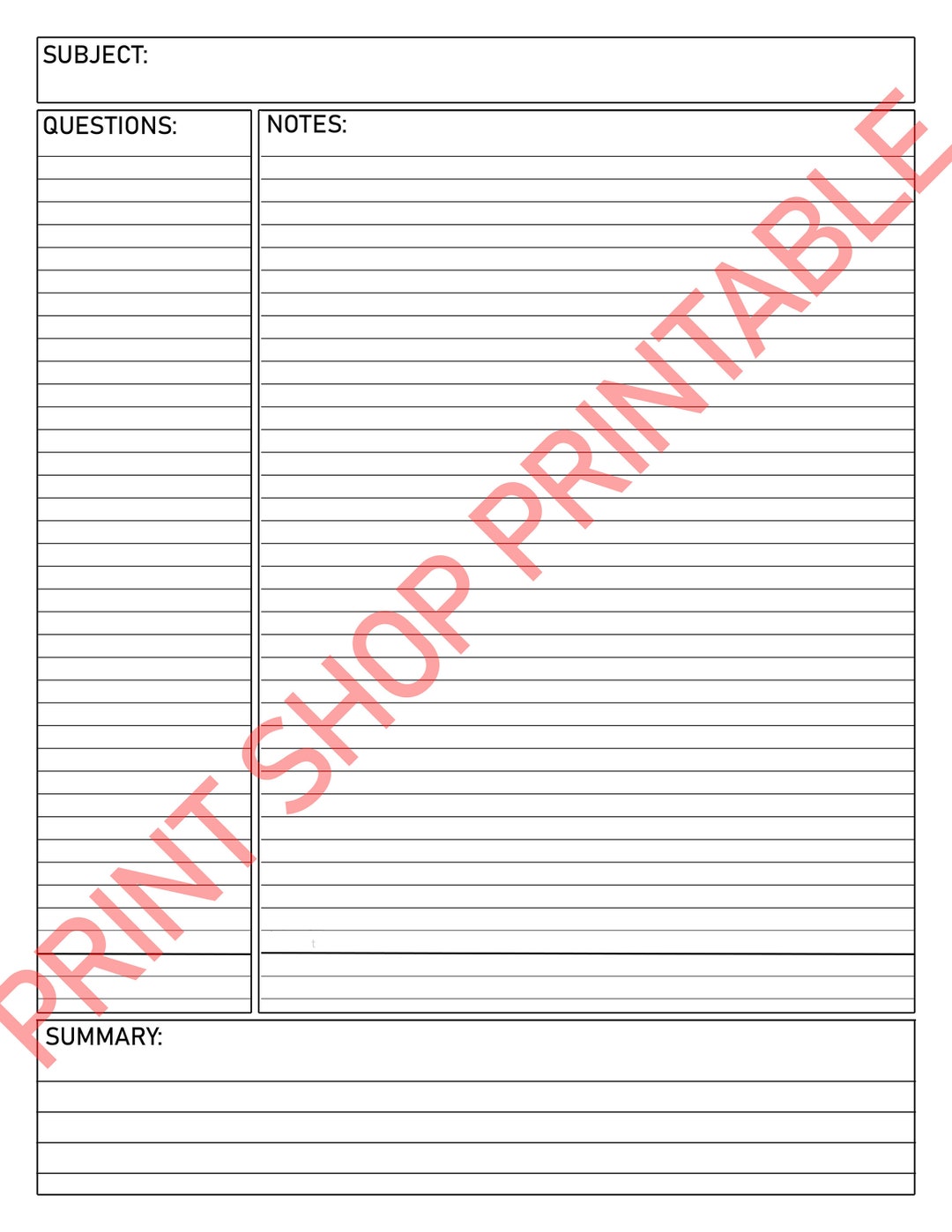 Lined Cornell Style Note Taking Paper - Etsy