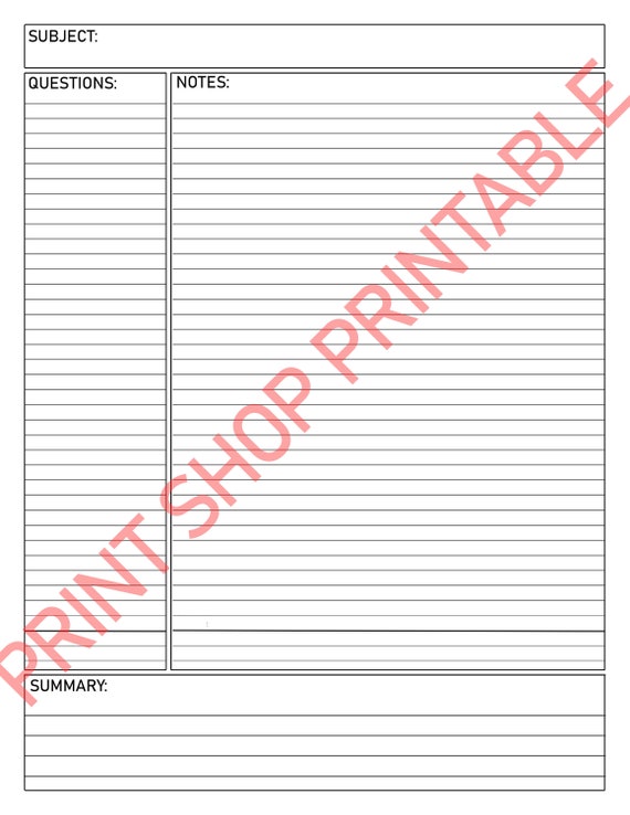 Lined Cornell Style Note Taking Paper - Etsy