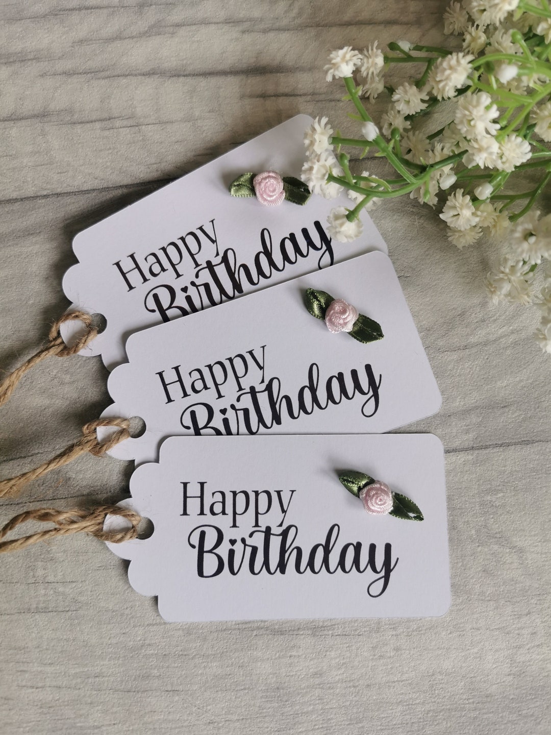 6 X Handmade Happy Birthday Gift Tag With Pink or Purple Flowers ...