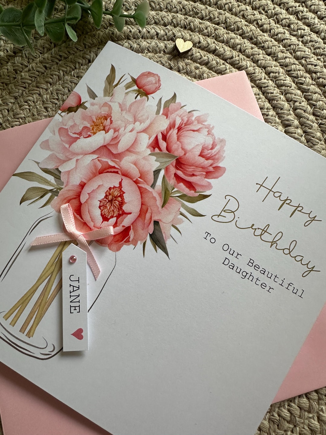 Personalised Happy Birthday Card, Peony Handmade Card, Birthday Gift ...