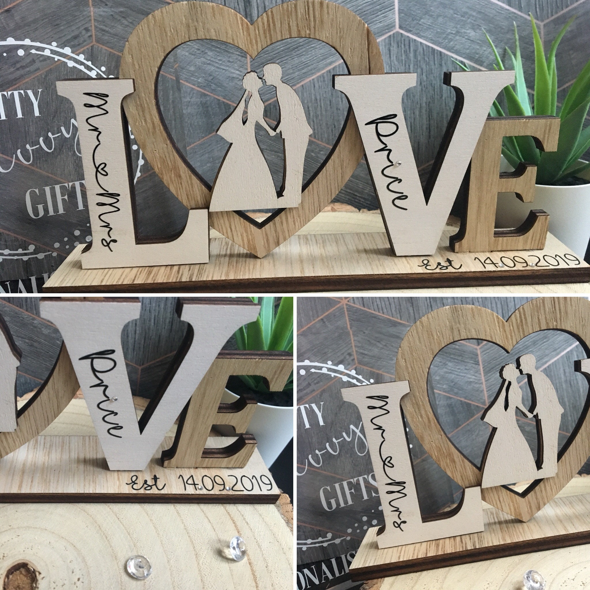 Personalised Wooden Love Sign Natural and White Wooden Sign ...