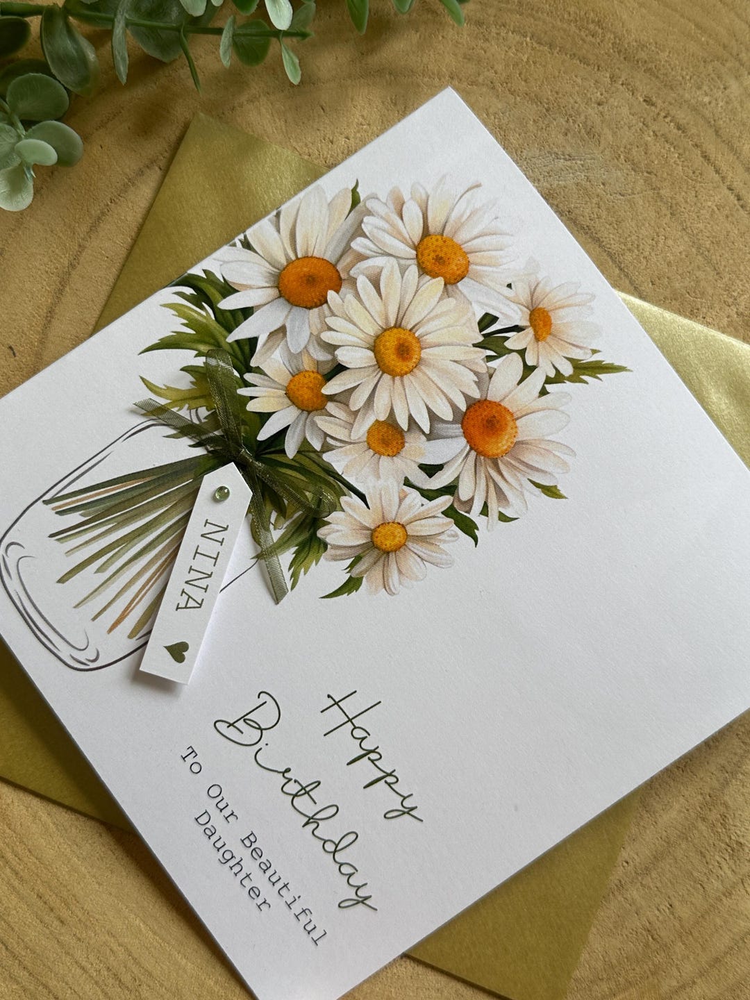 Personalised Daisy Birthday Card, Handmade Floral Greeting Card With ...