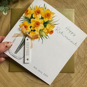 Personalised Happy Retirement Card, Congratulation Daffodil Handmade ...