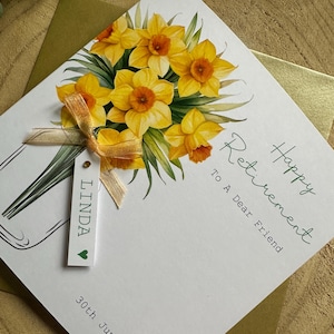 Personalised Happy Retirement Card, Congratulation Daffodil Handmade ...