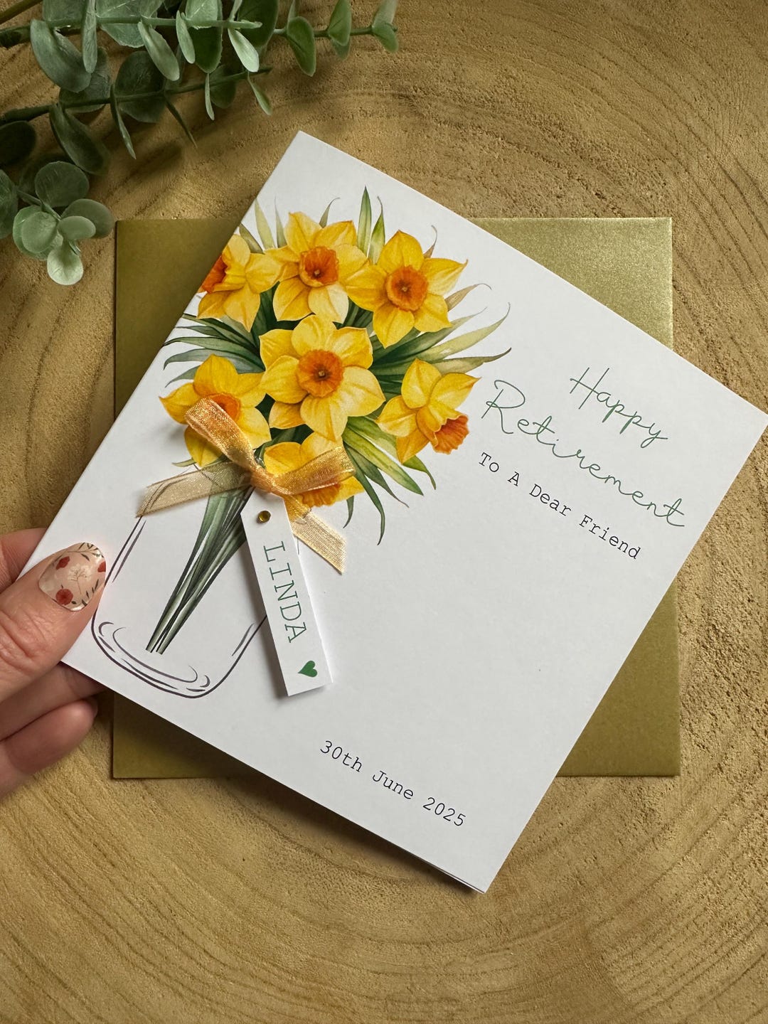 Personalised Happy Retirement Card, Congratulation Daffodil Handmade ...