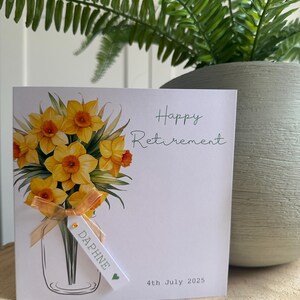Personalised Happy Retirement Card, Congratulation Daffodil Handmade ...