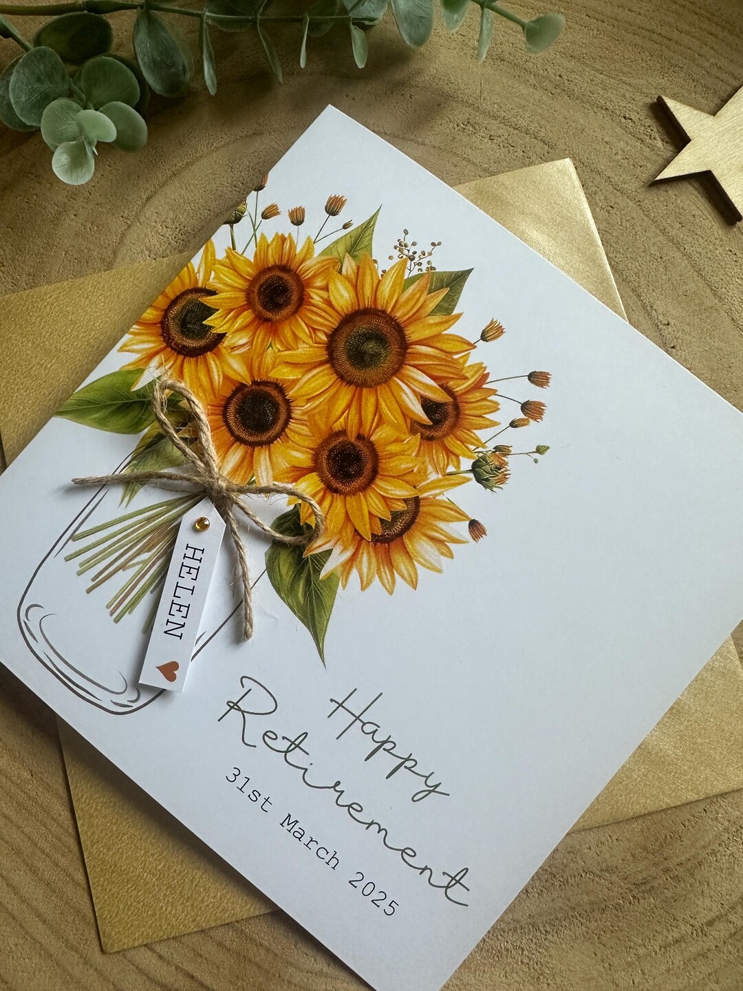 Personalised Happy Retirement Card, Congratulations Sunflower Handmade ...