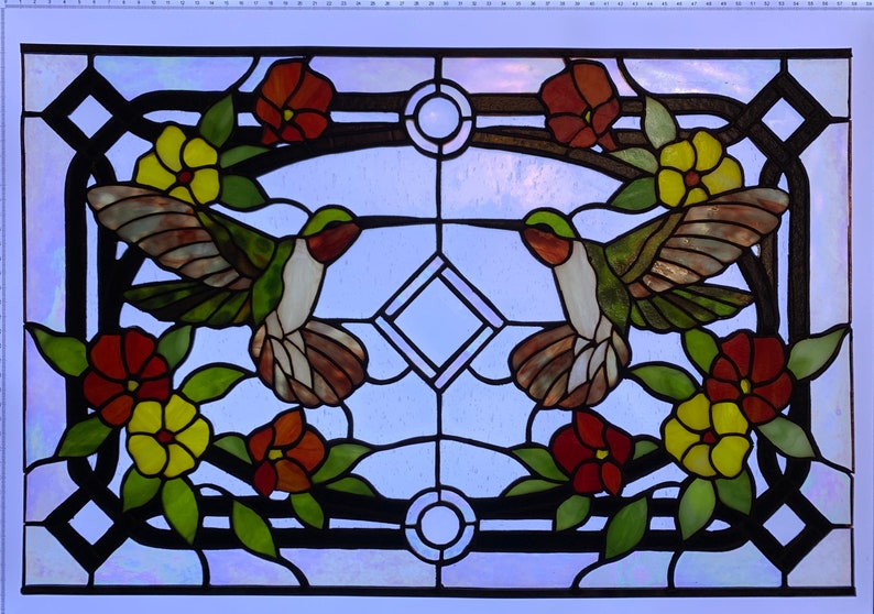 Hummingbirds Stained Glass Window Panel Example - Etsy