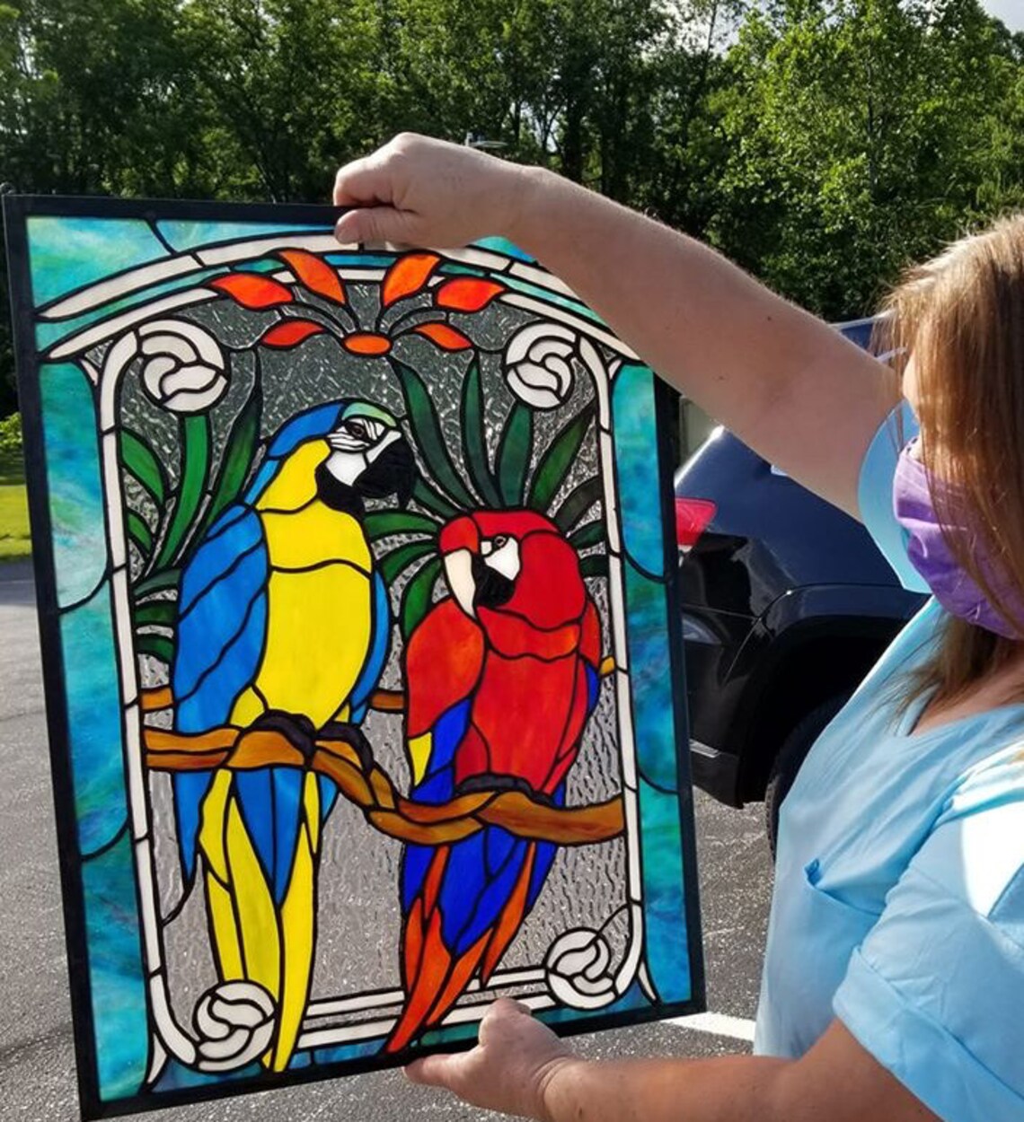 Parrots Stained Glass Window Panel Example - Etsy