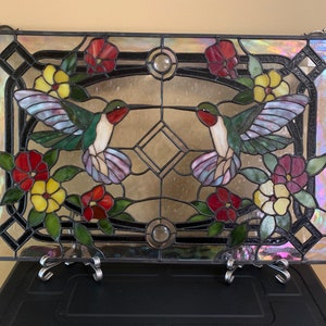 Hummingbirds Stained Glass Window Panel Example - Etsy
