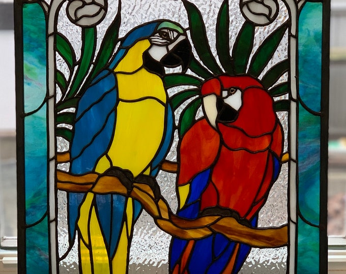 Parrots Stained Glass Window Panel Example - Etsy