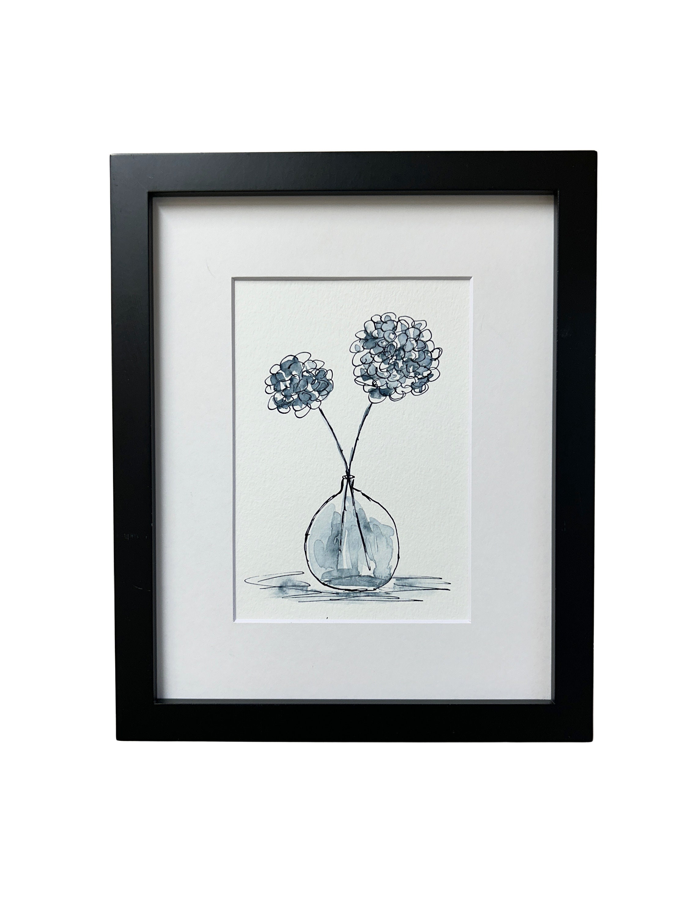 Blue Pen and Ink Indigo Drawing 5 X 7 Wall Art Flowers in Vase - Etsy