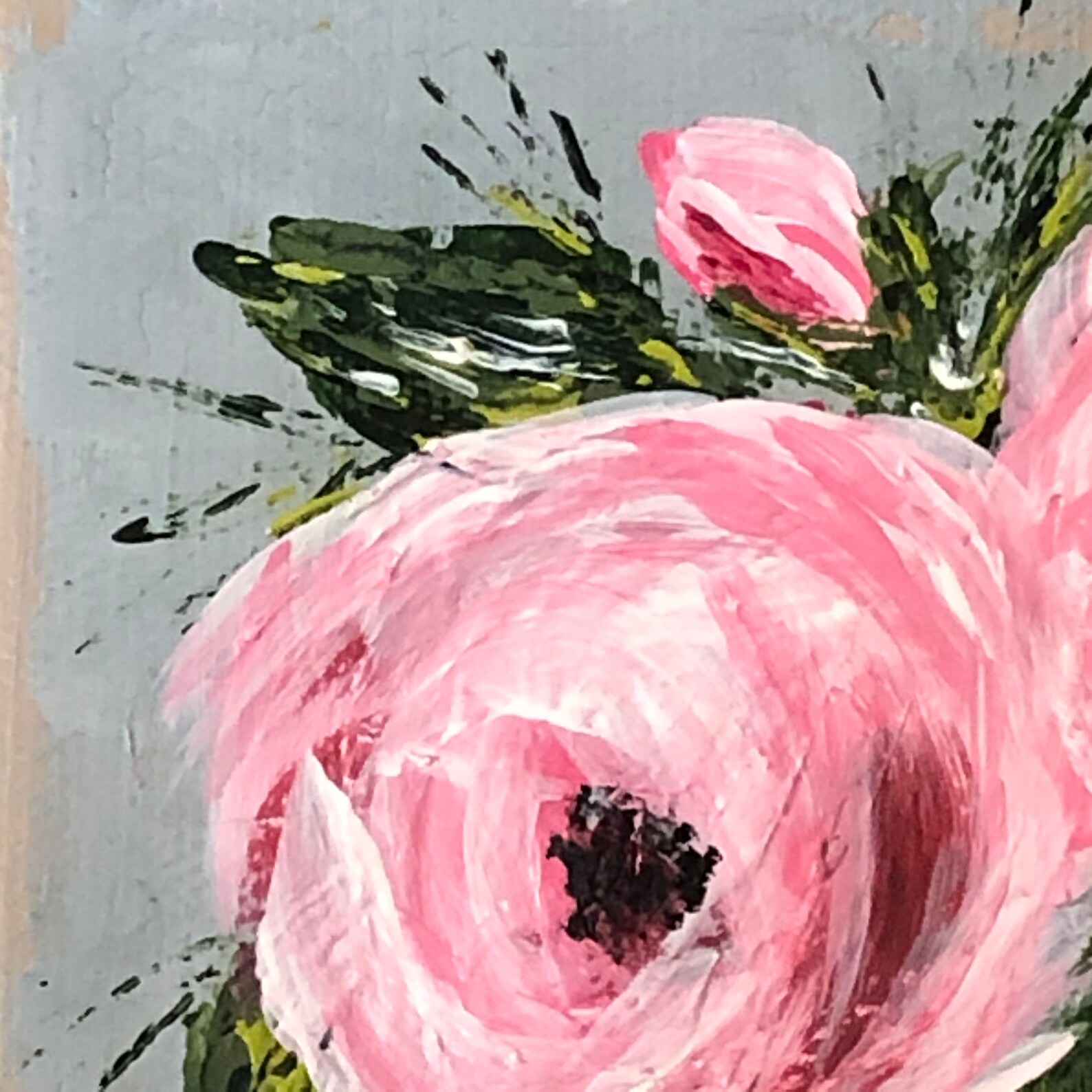 Rosas rosas abstracto pintura original Mini 5 x 5 lienzo arte | Etsy