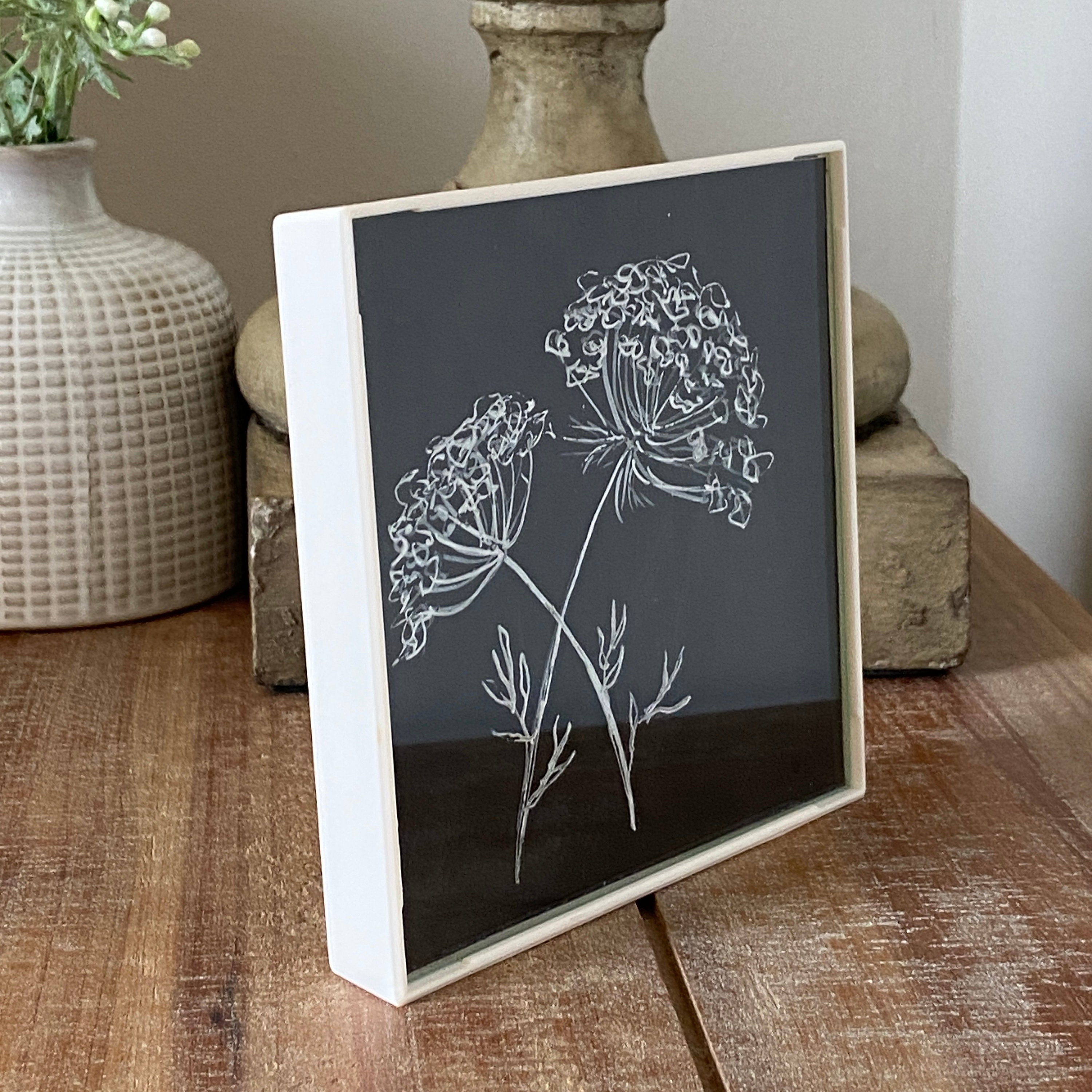 Pen and Ink Drawing Queen Anne's Lace 4 X 4 Shelf Sitter - Etsy