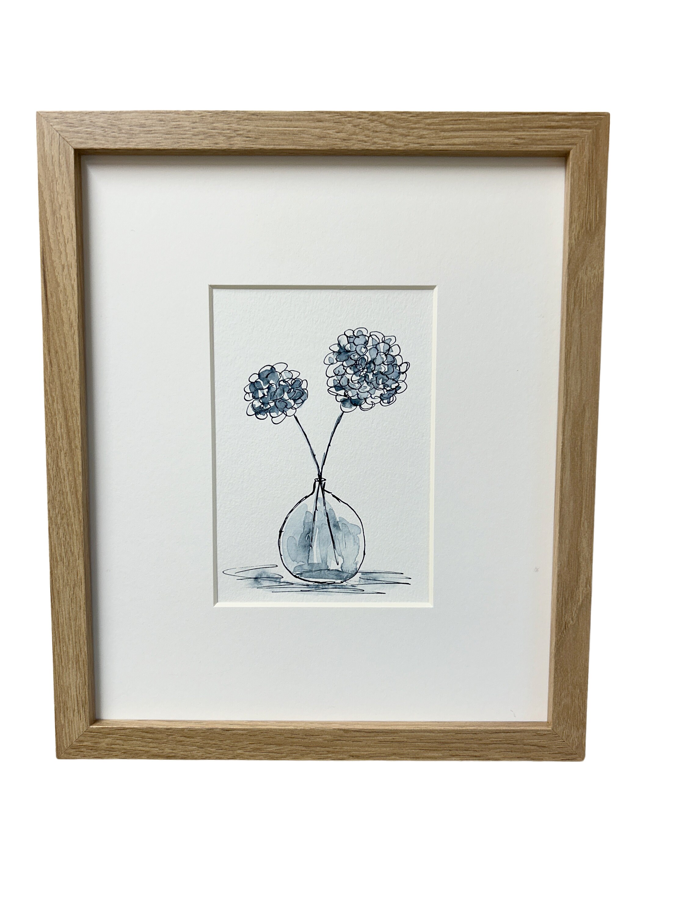 Blue Pen and Ink Indigo Drawing 5 X 7 Wall Art Flowers in Vase - Etsy