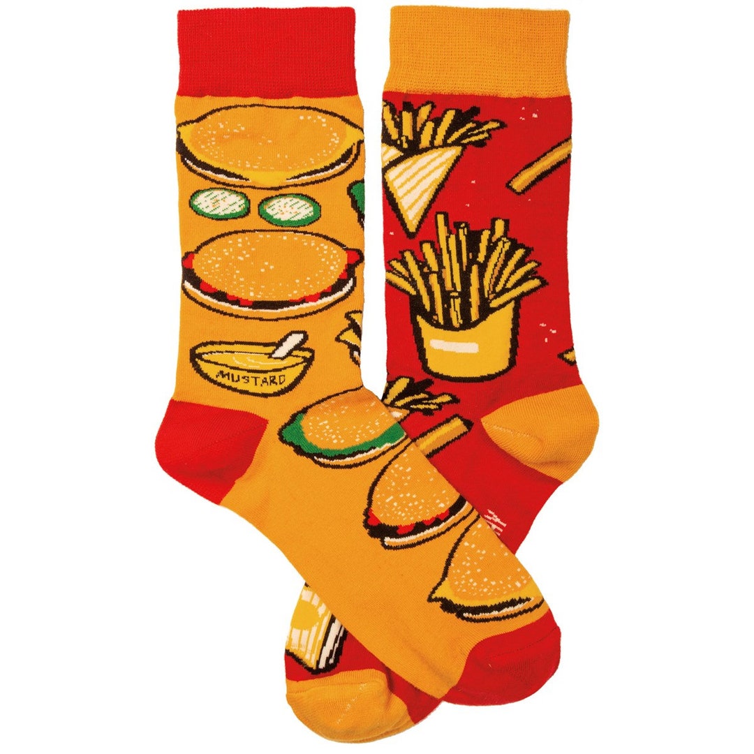 Hamburger and Fries Mismatch Socks Fun Socks Funny Socks Dress Socks ...