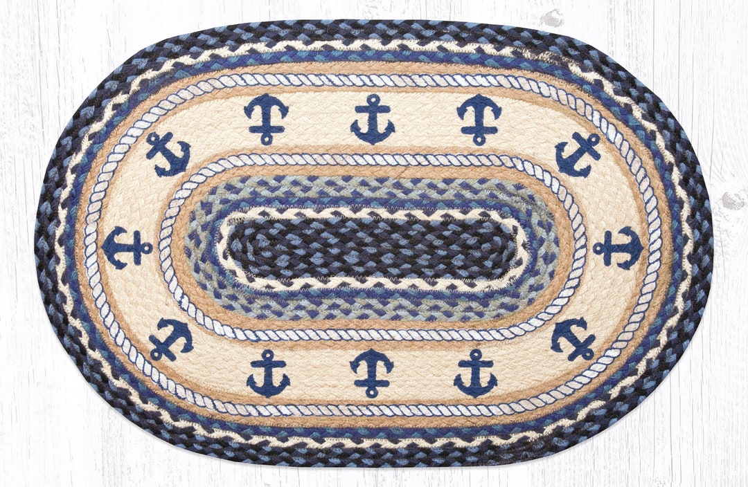 Anchor Braided Rug Nautical Entryway Rug, Doormat Beach House, Cottage ...