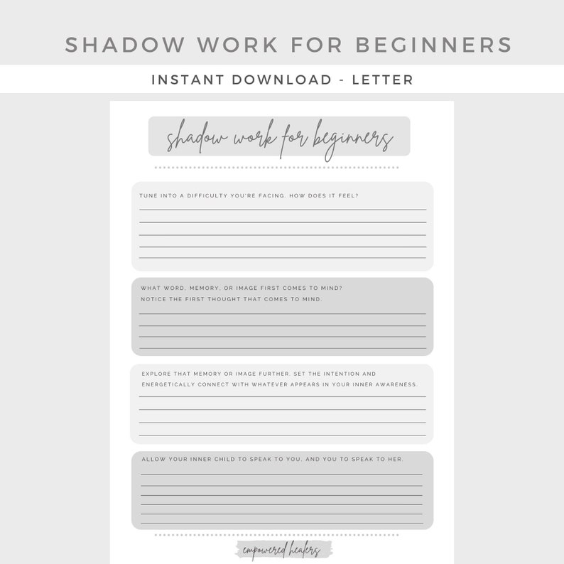 Shadow Work for Beginners Worksheet, Mental Health, Depression, Anxiety ...
