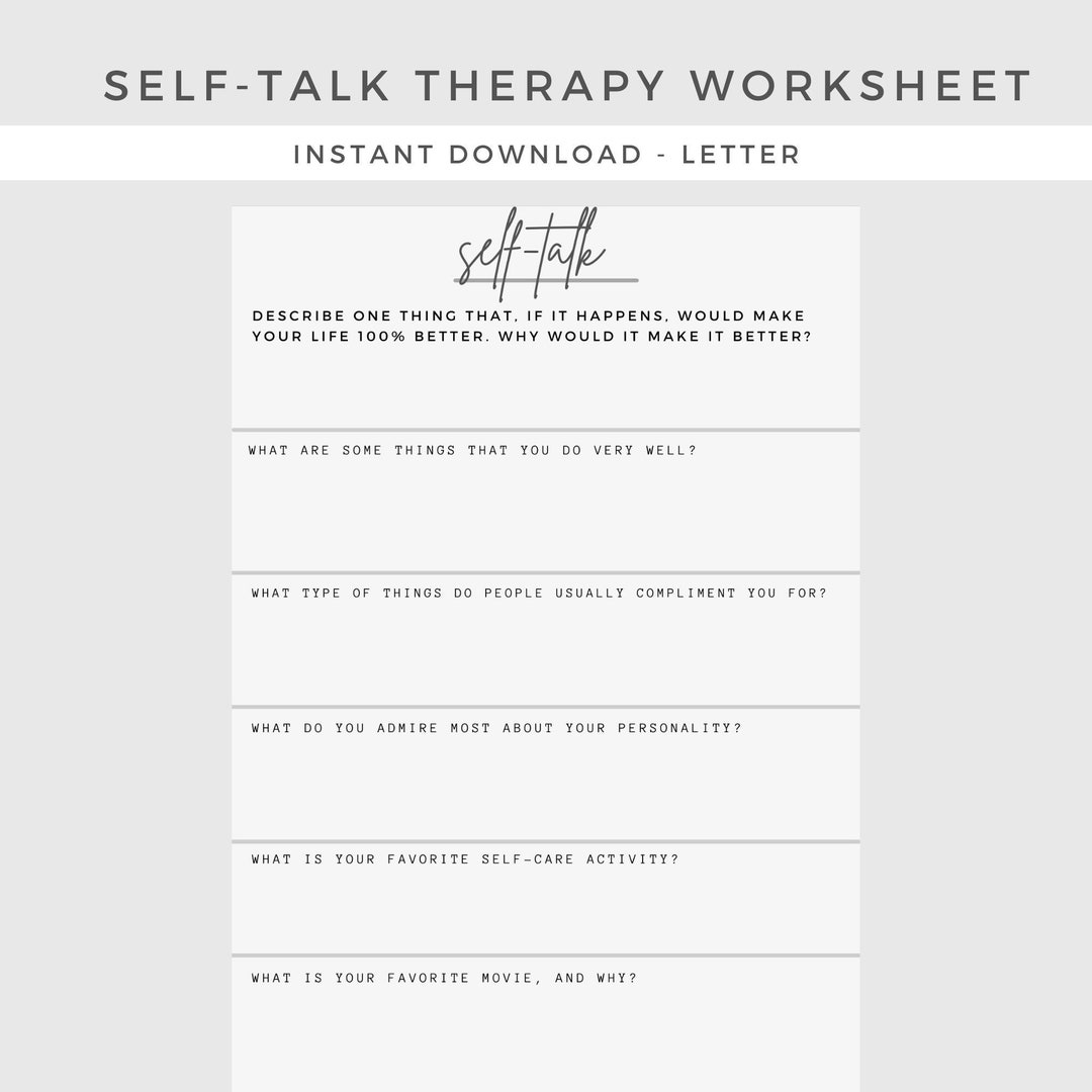 Self-talk Therapy Worksheet, Mental Health, Depression, Anxiety ...