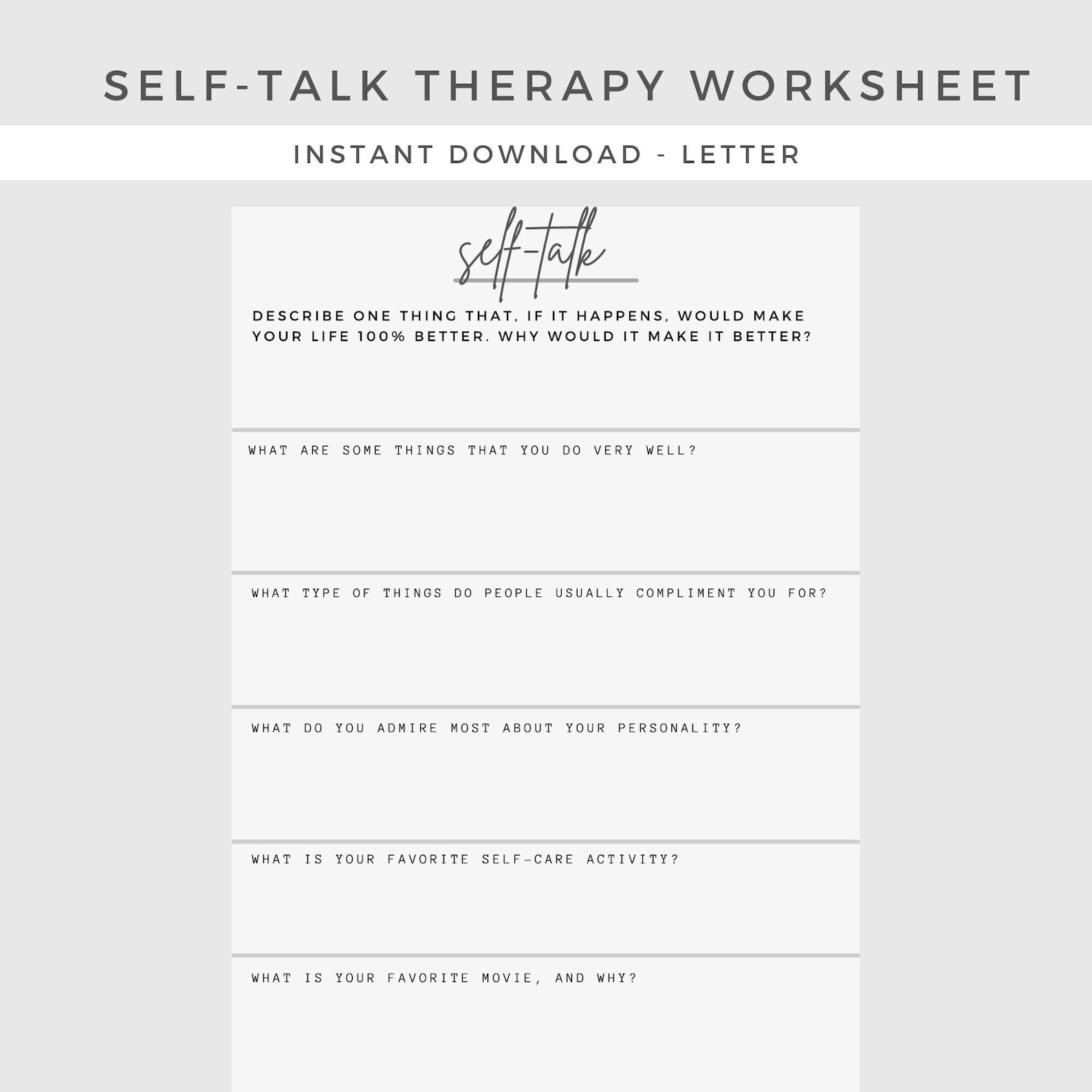 Self-talk Therapy Worksheet, Mental Health, Depression, Anxiety ...