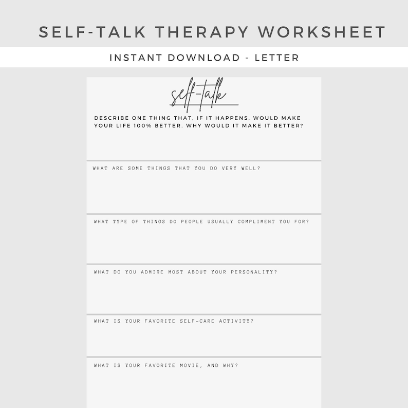 Self-talk Therapy Worksheet, Mental Health, Depression, Anxiety ...