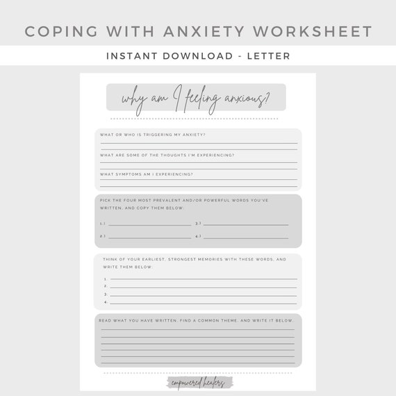 Coping With Anxiety Worksheet Mental Health Depression - Etsy Canada