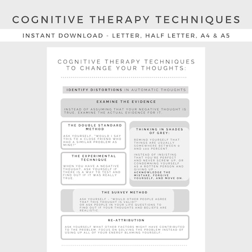 Cognitive Therapy Techniques Mental Health Depression - Etsy