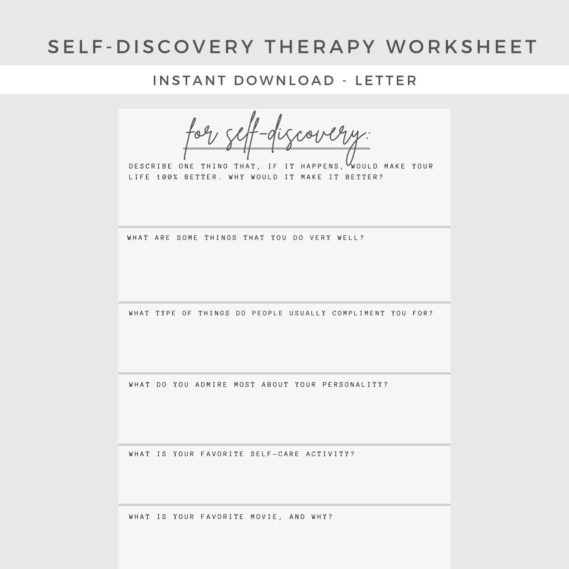 Self-discovery Therapy Worksheet, Mental Health, Depression, Anxiety ...