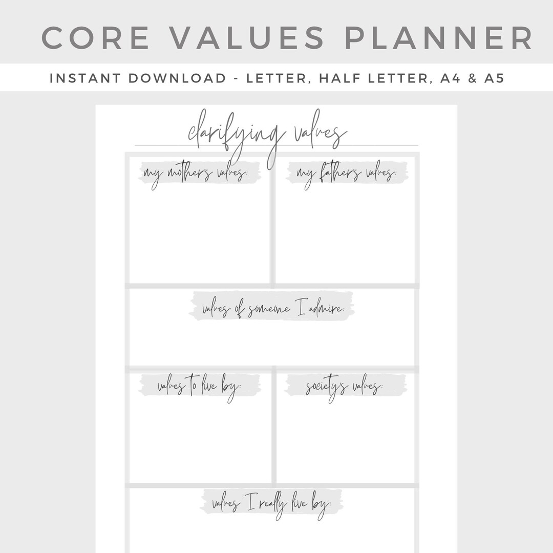 Core Values Planner, Mental Health, Depression, Anxiety, Therapy ...