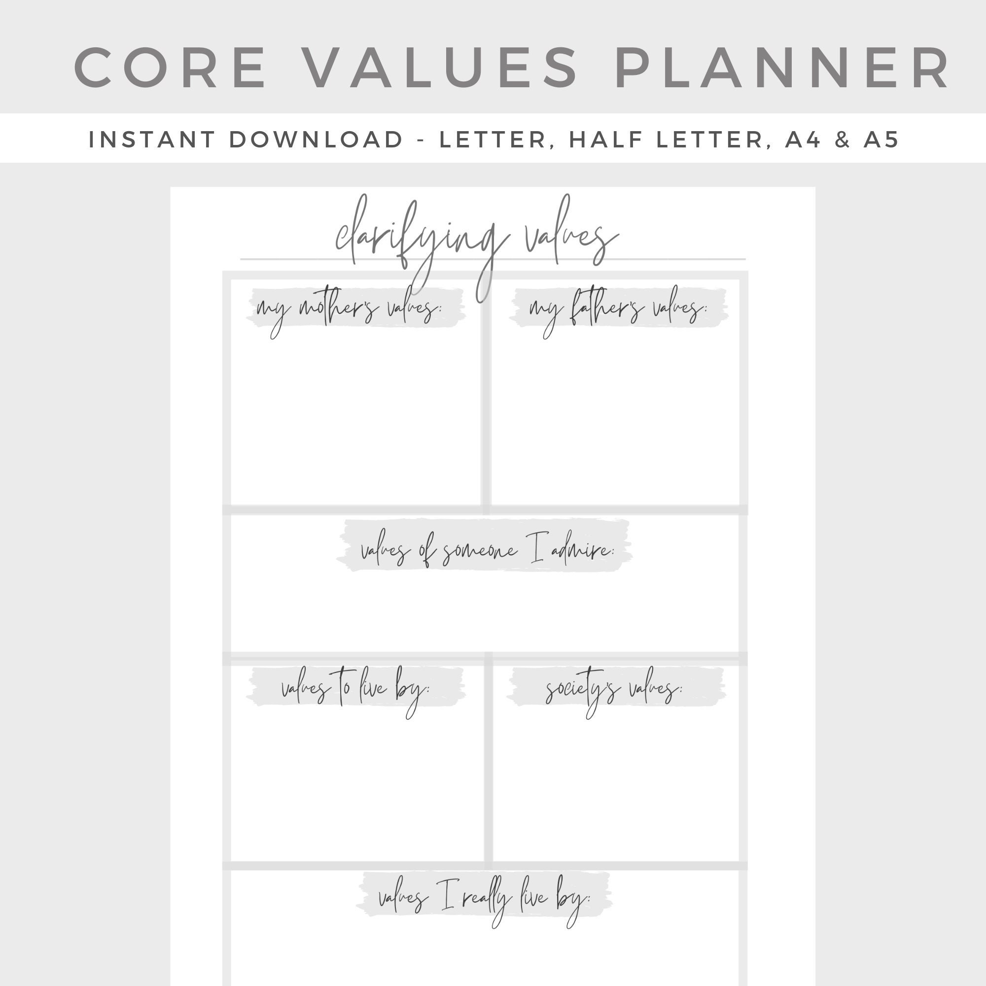 Core Values Planner, Mental Health, Depression, Anxiety, Therapy ...