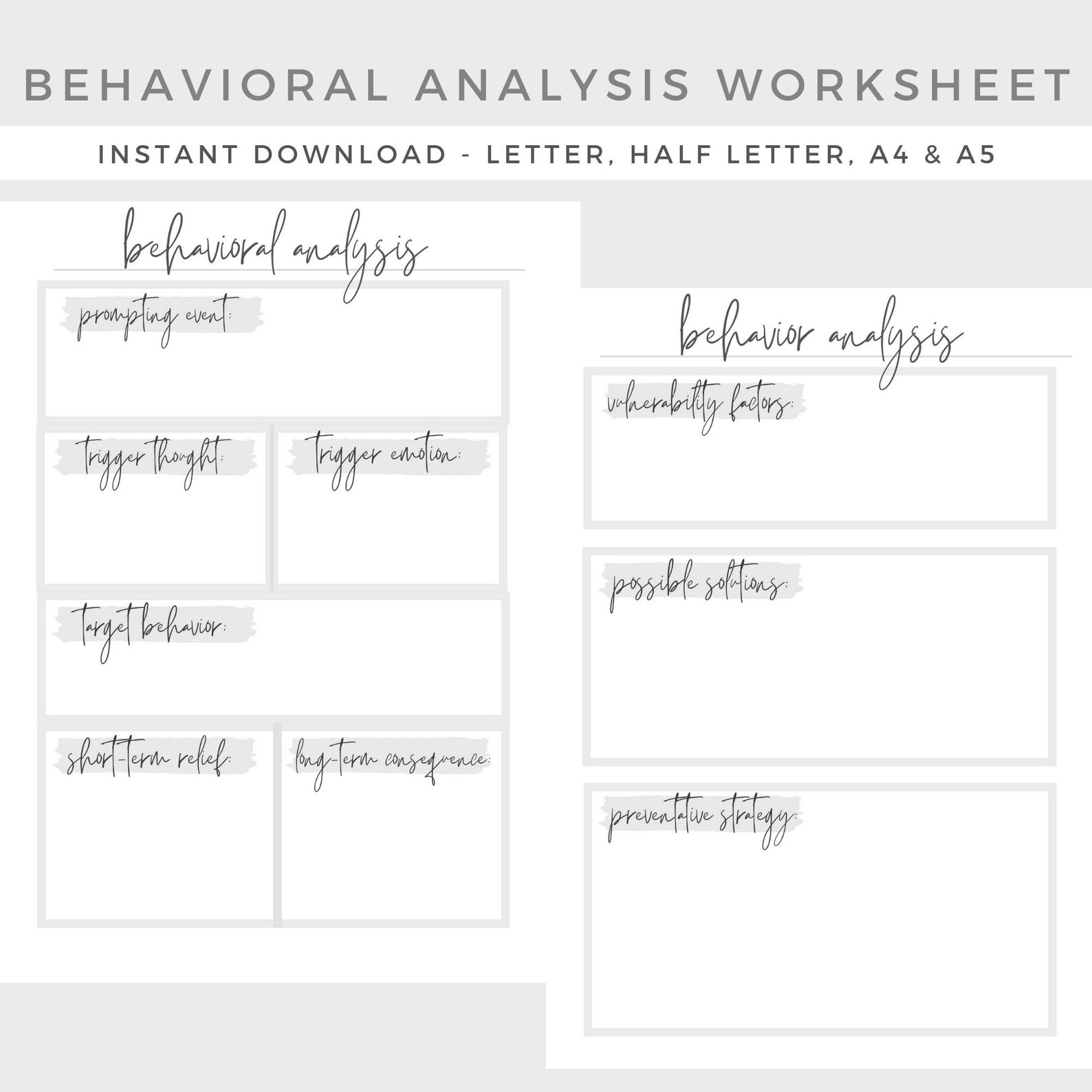 Behavioral Analysis Worksheet, Mental Health, Depression, Anxiety ...