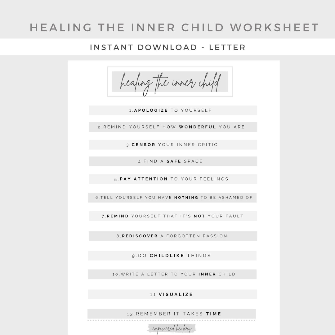 Healing the Inner Child Worksheet, Mental Health, Depression, Anxiety ...