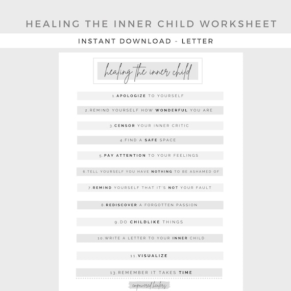 Healing the Inner Child Worksheet Mental Health Depression | Etsy