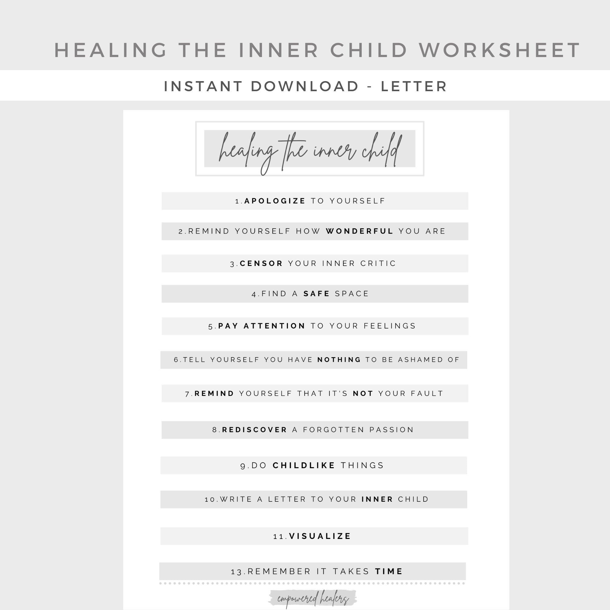 Healing the Inner Child Worksheet, Mental Health, Depression, Anxiety ...