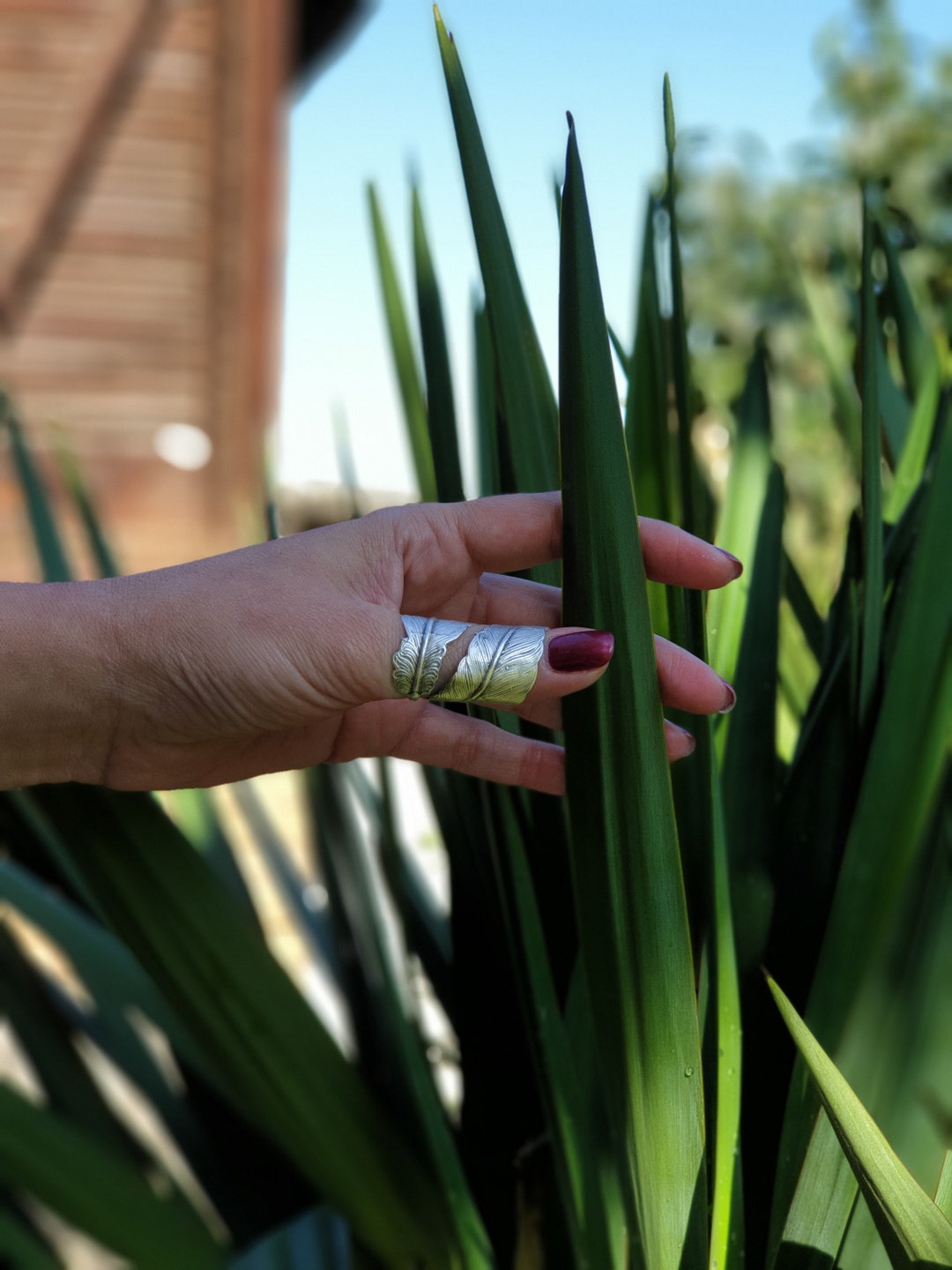 Long Wrapped Feather Shaped Silver Coated Ring. Spectacular and ...