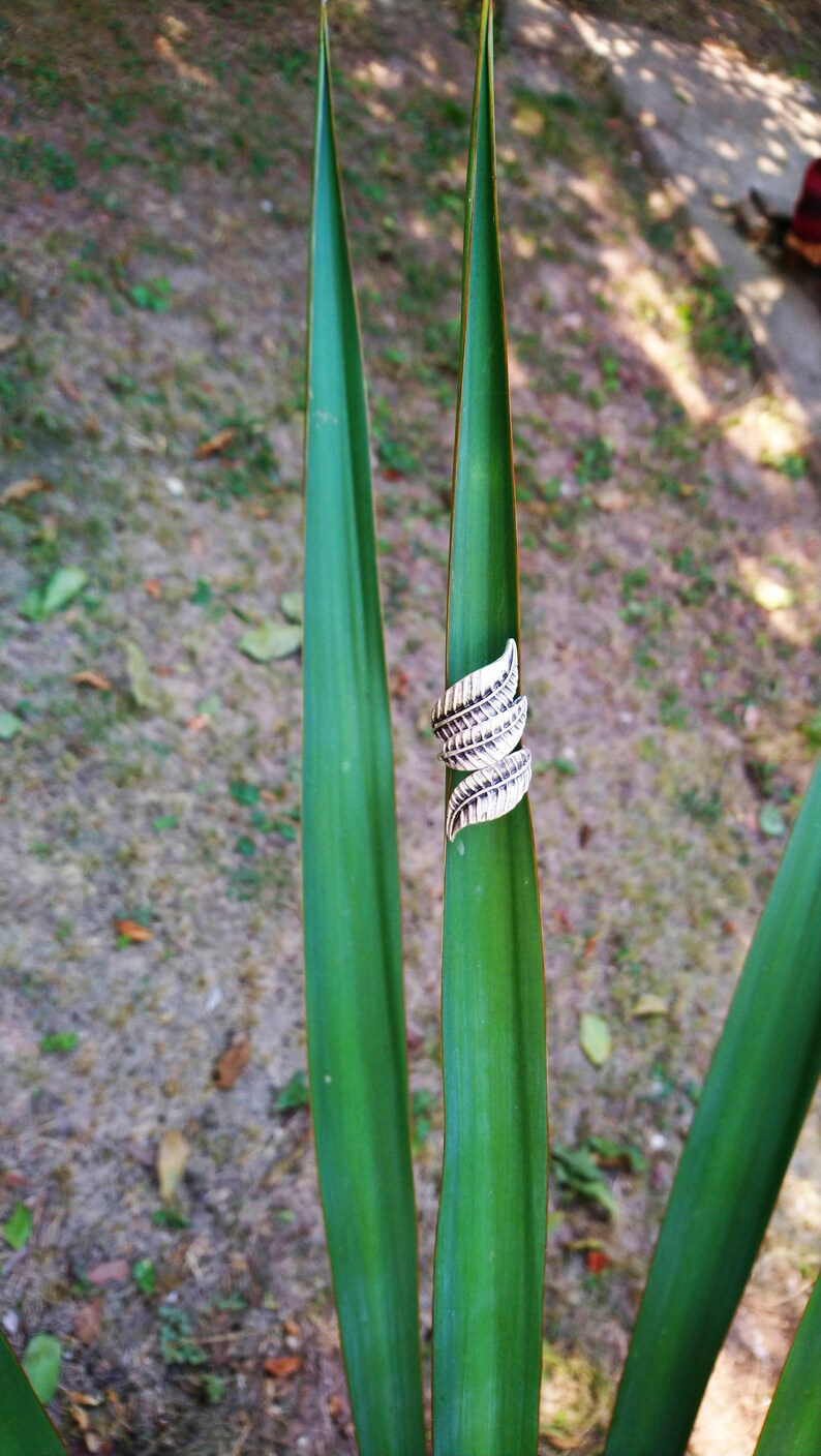 Leaf Shaped Stackable Silver Coated Ring. Adjustable Statement - Etsy