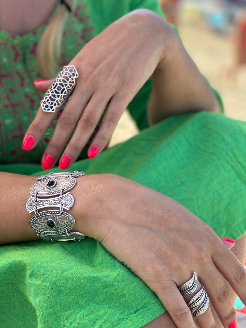 Leaf Shaped Stackable Silver Coated Ring. Adjustable Statement - Etsy
