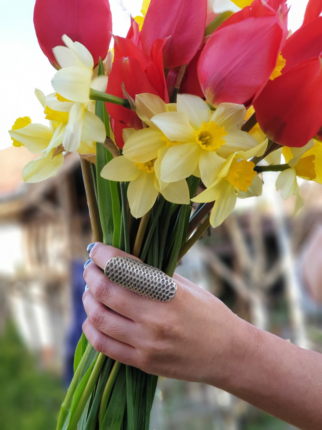 Long and Massive Statement Adjustable Silver Coated Ring. Impressive ...