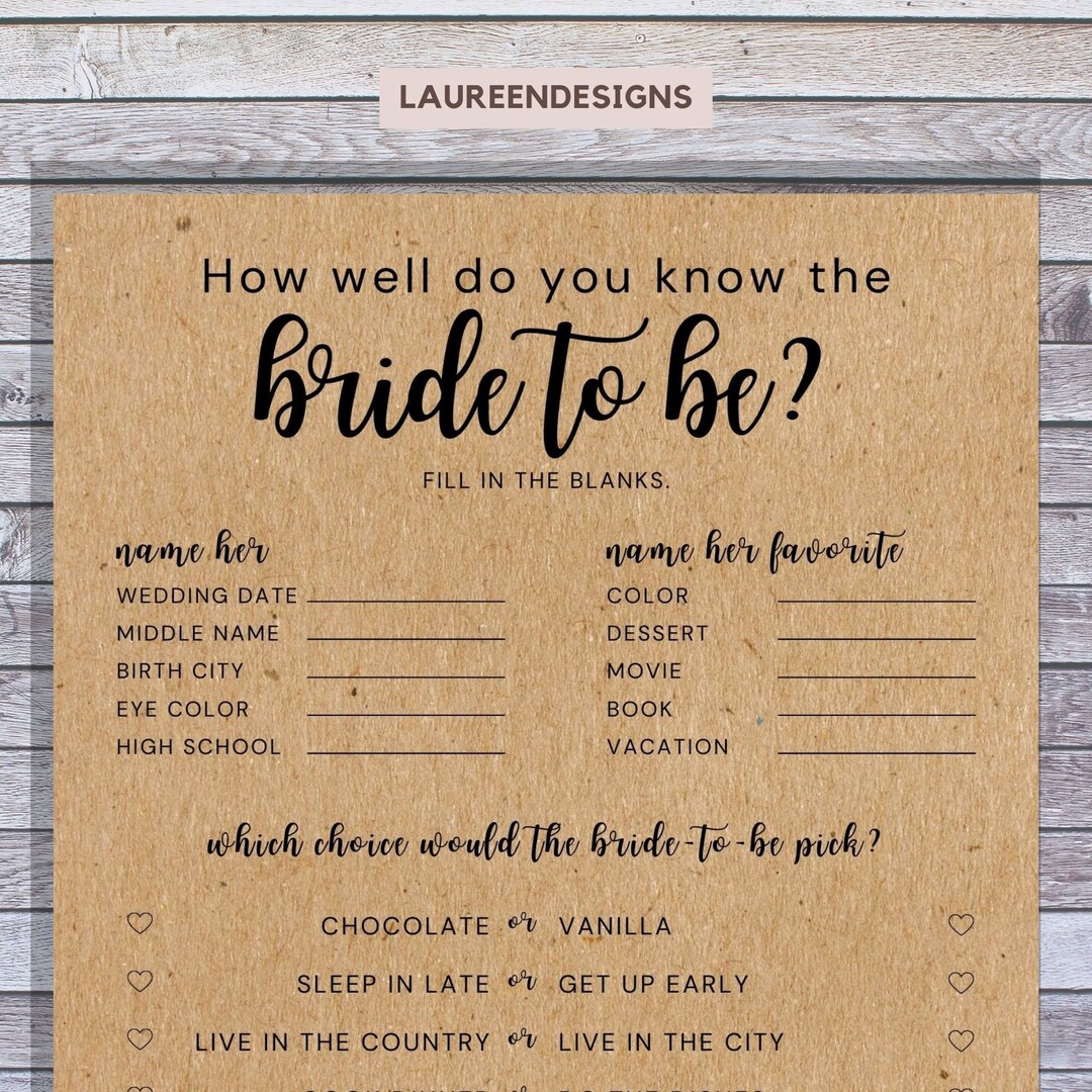 How Well Do You Know the Bride Game. Bridal Shower Games. Printable ...