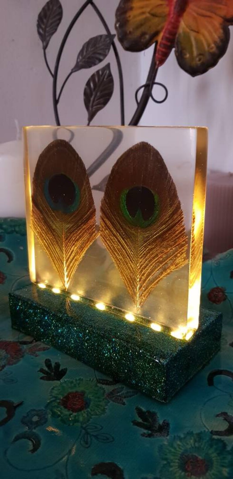 Peacock feather night light resin night lamp 2 peacock | Etsy