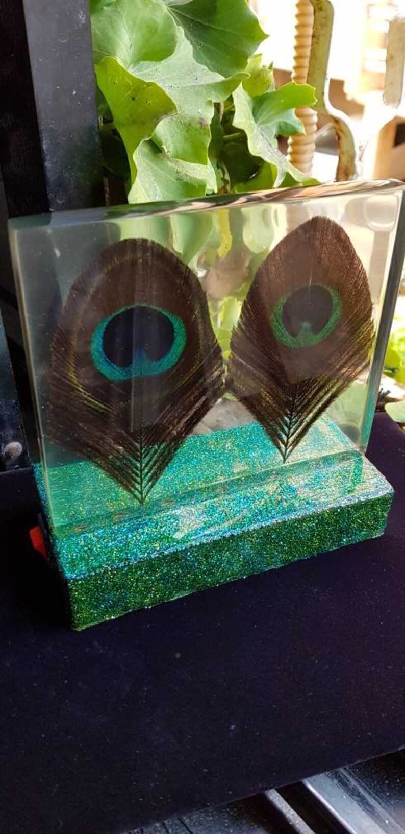 Peacock Feather Night Light, Resin Night Lamp, 2 Peacock Feathers in ...