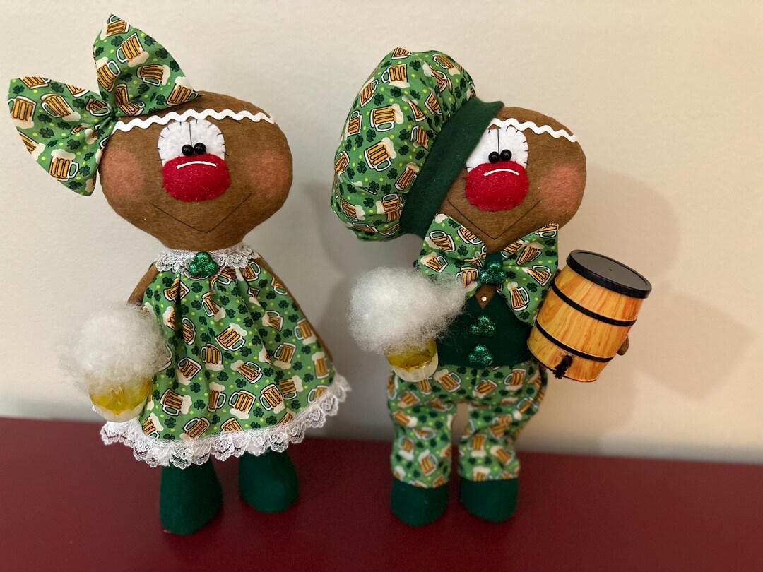 Primitive Standing Irish Gingerbread Dolls, St Patricks Day Gingerbread ...