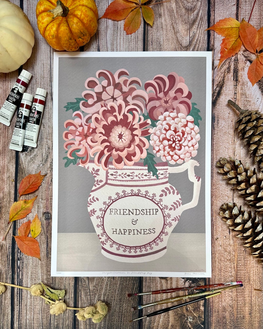 Chrysanthemums in Happiness Jug Print, Floral Wall Art, Artist Flower ...