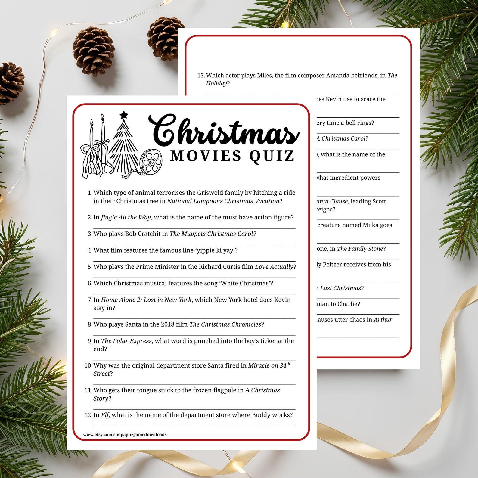 Christmas Movie Quiz Downloadable Game Pub Family Quiz - Etsy