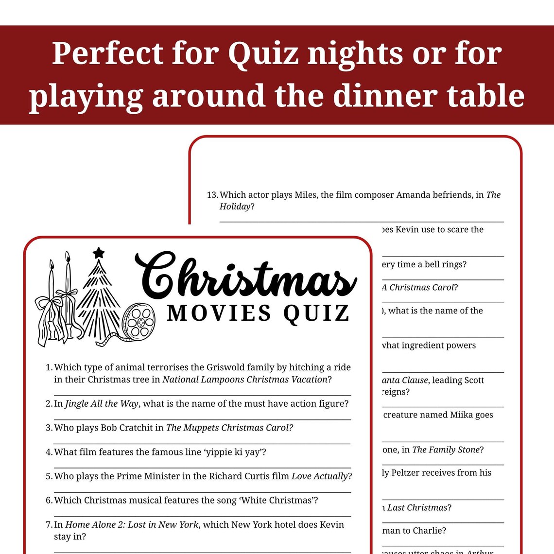 Christmas Movie Quiz Downloadable Game Pub Family Quiz - Etsy